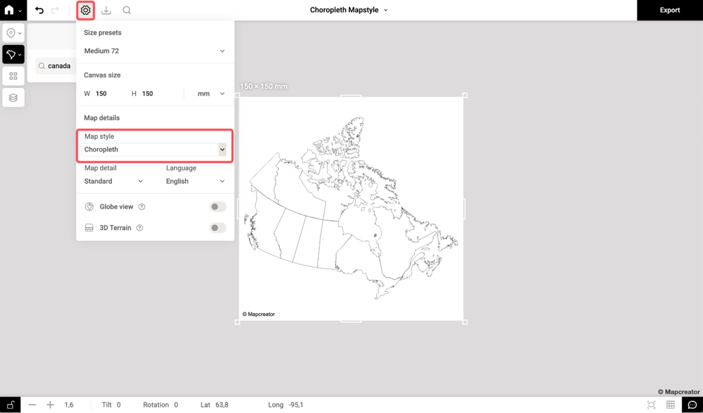 Map projections in Mapcreator