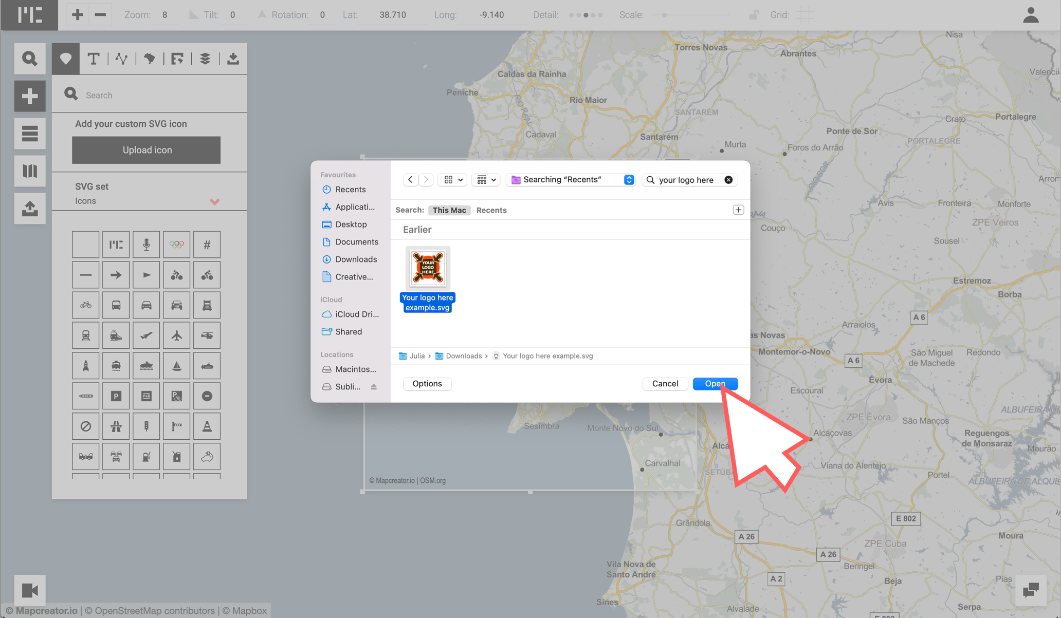 How can I upload my own icon, image or SVG?
